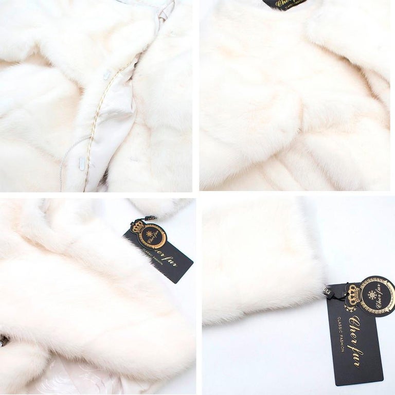 Cher Fur White Mink Fur Longline Coat with inner waist ties Size 10 For ...
