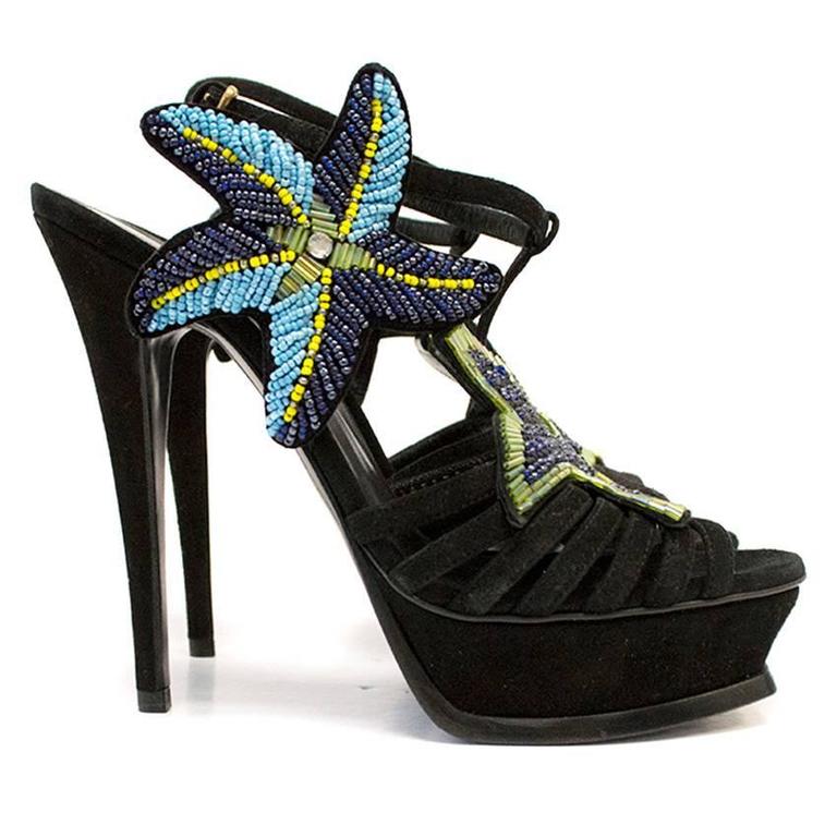 Yves Saint Laurent Black Sandals with Beads at 1stDibs