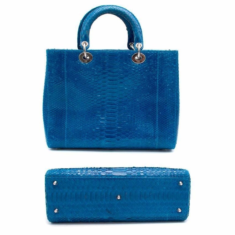 Lady Dior Electric Blue Python Tote Bag For Sale at 1stDibs
