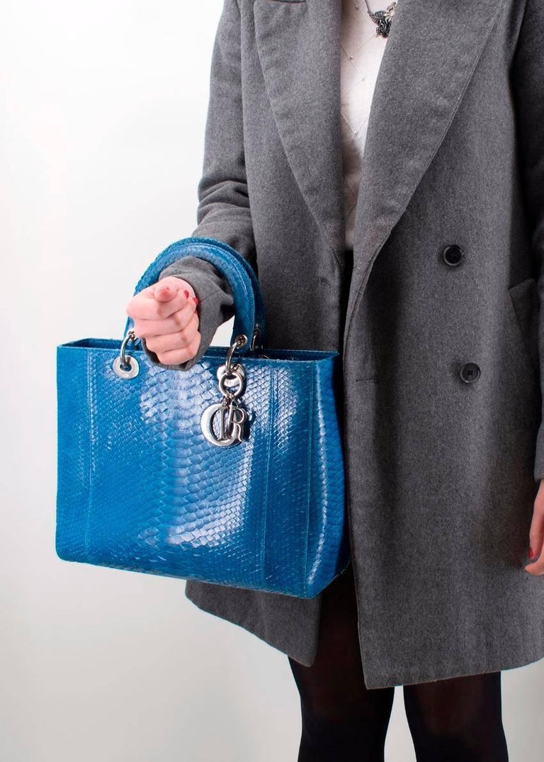 Lady Dior Electric Blue Python Tote Bag For Sale at 1stDibs