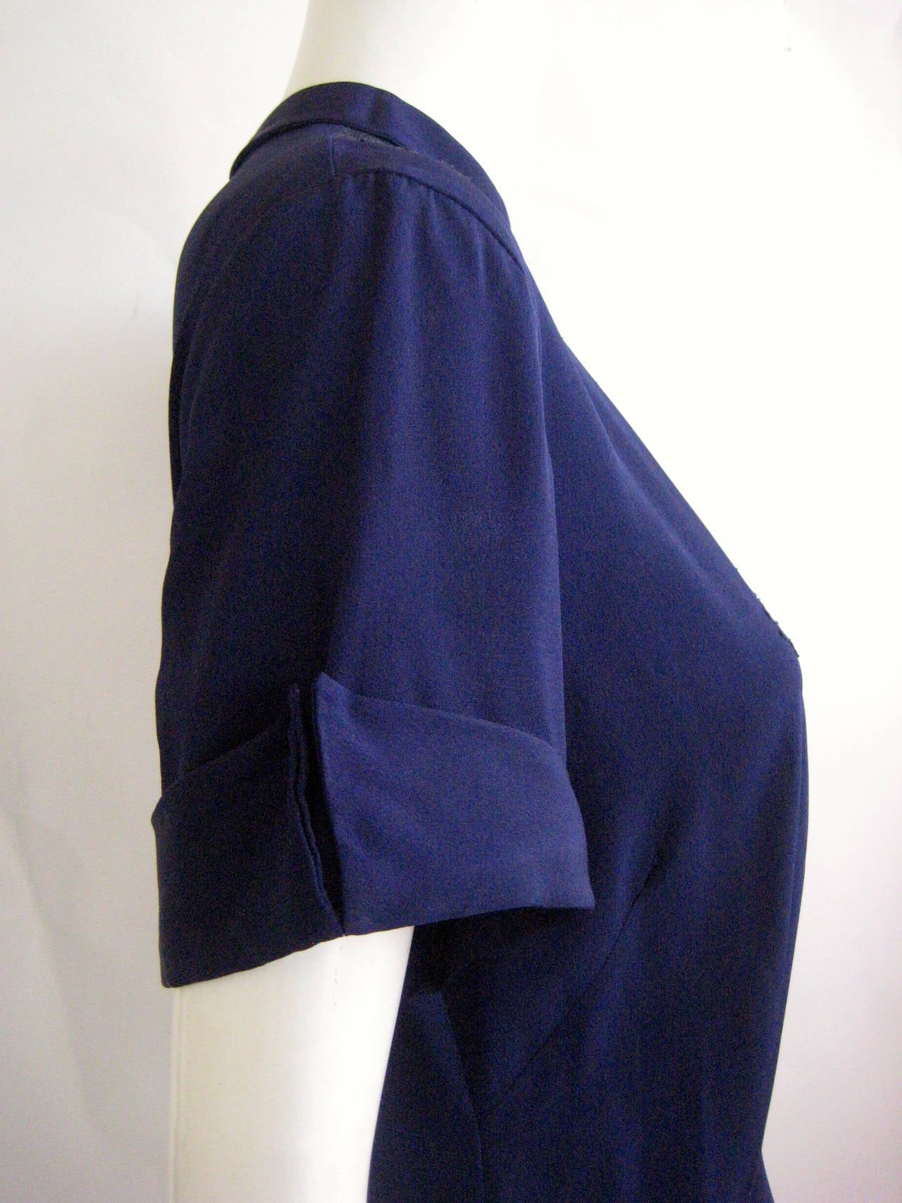 Exceptional 1940s Martha Weathered Navy Silk Crepe Blouse at 1stDibs