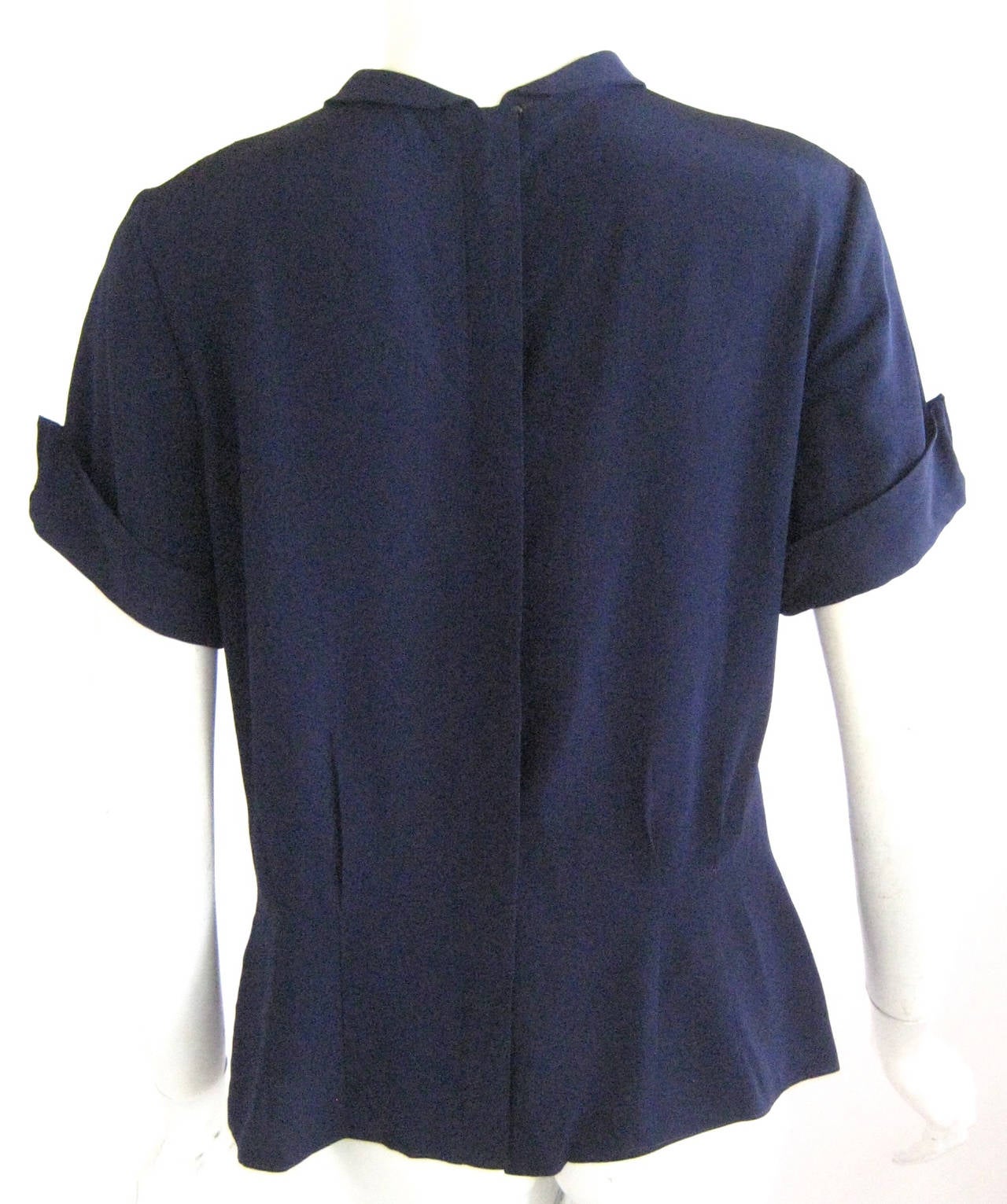 Exceptional 1940s Martha Weathered Navy Silk Crepe Blouse at 1stDibs