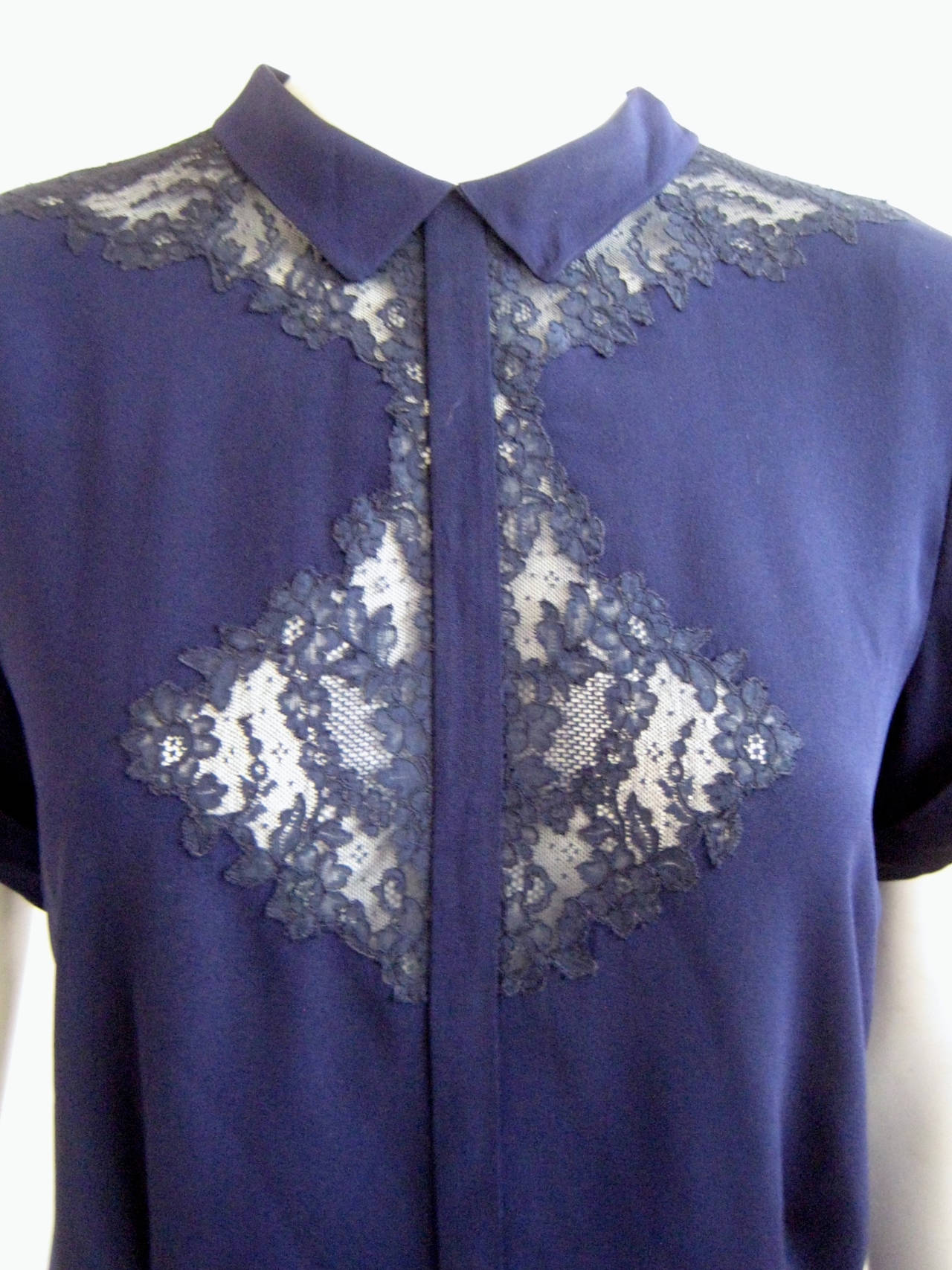 Exceptional 1940s Martha Weathered Navy Silk Crepe Blouse at 1stDibs