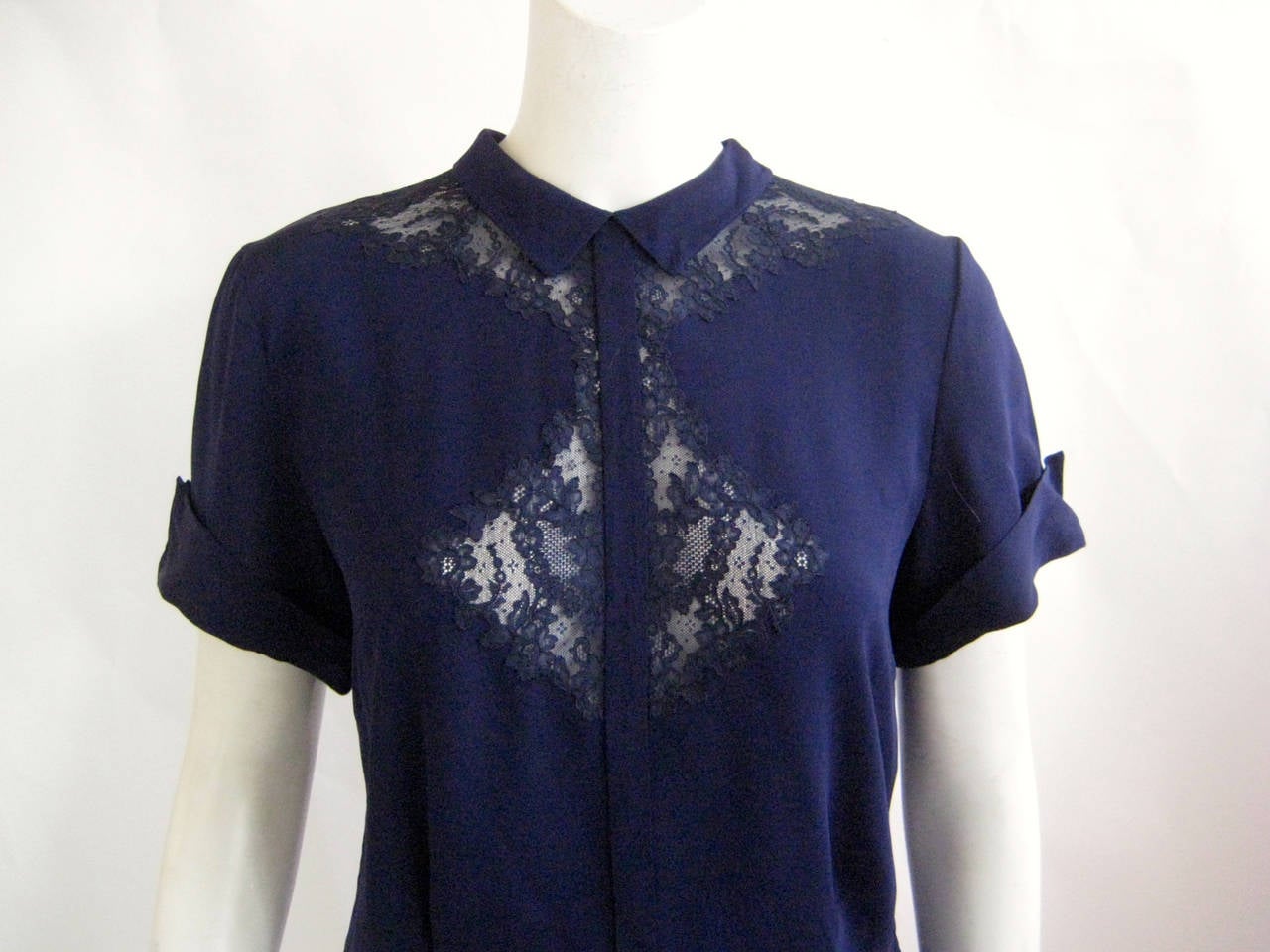 Exceptional 1940s Martha Weathered Navy Silk Crepe Blouse at 1stDibs