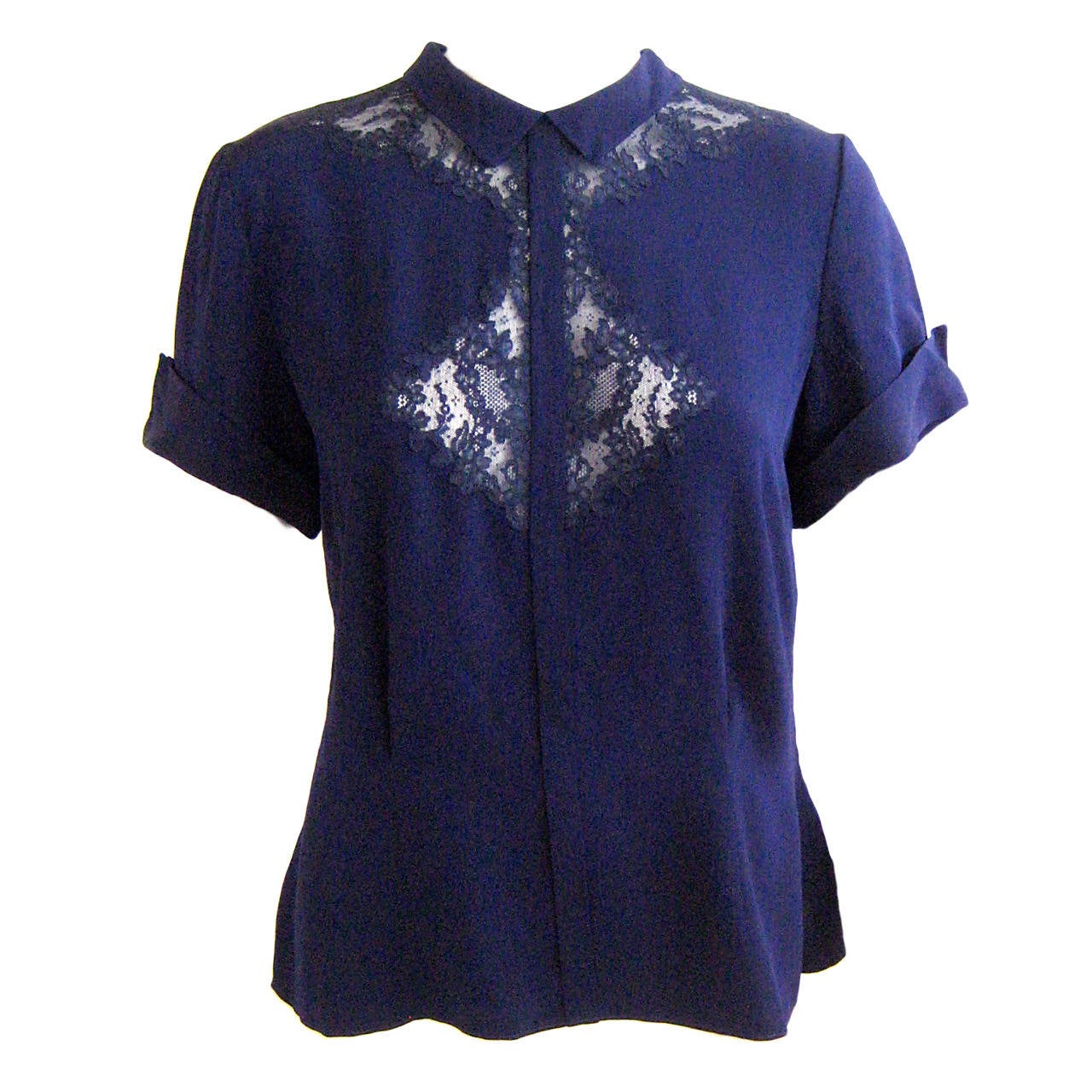 Exceptional 1940s Martha Weathered Navy Silk Crepe Blouse at 1stDibs