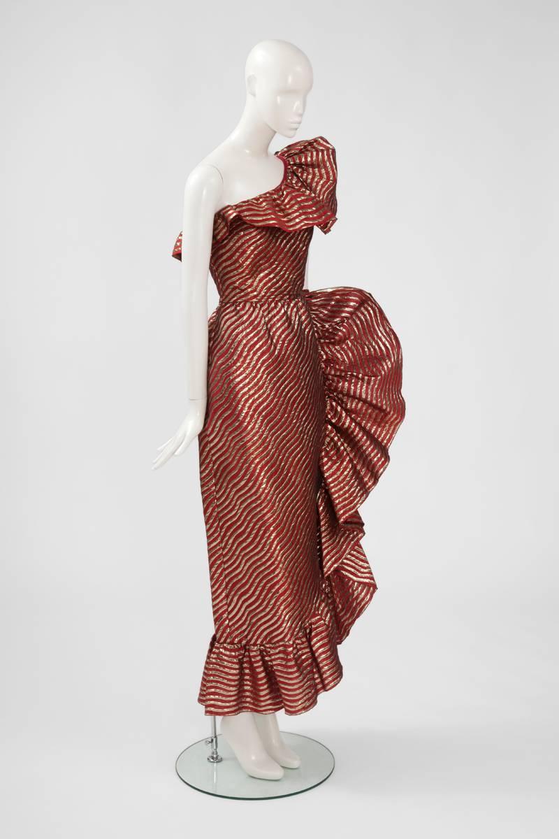 Pierre Balmain Ruffled One-Shoulder Evening Dress at 1stDibs