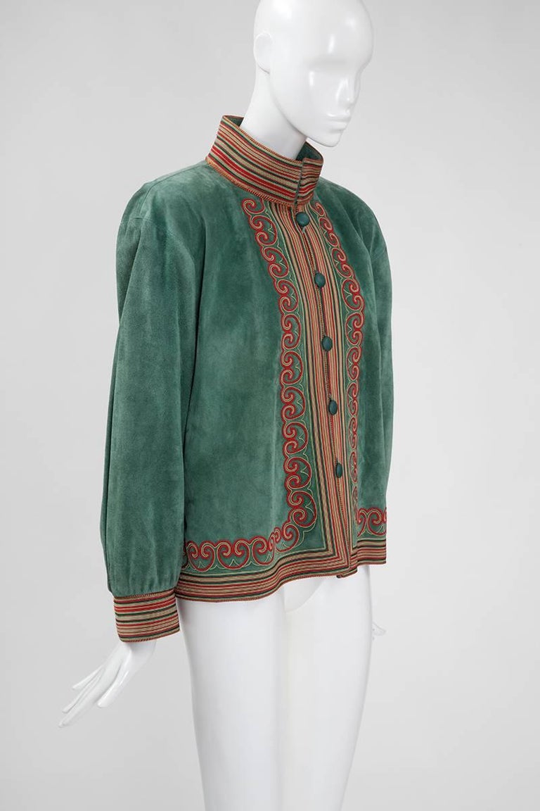 Yves Saint Laurent Suede Embroidered Jacket and Skirt at 1stDibs