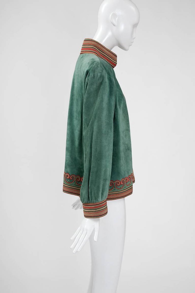 Yves Saint Laurent Suede Embroidered Jacket and Skirt at 1stDibs
