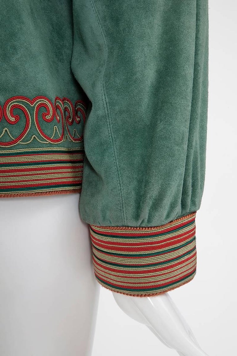 Yves Saint Laurent Suede Embroidered Jacket and Skirt at 1stDibs