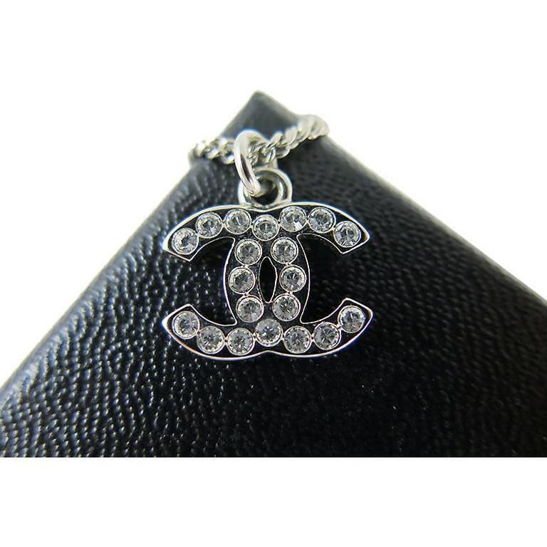 Chanel Swarovski Diamante Silver Classic CC Pendant Chain Necklace at ...