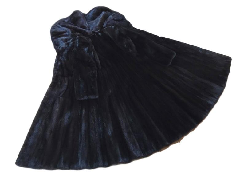 1970s BLACKGLAMA Dark Mink Coat Vintage Fox Fur Collar Belted at 1stDibs