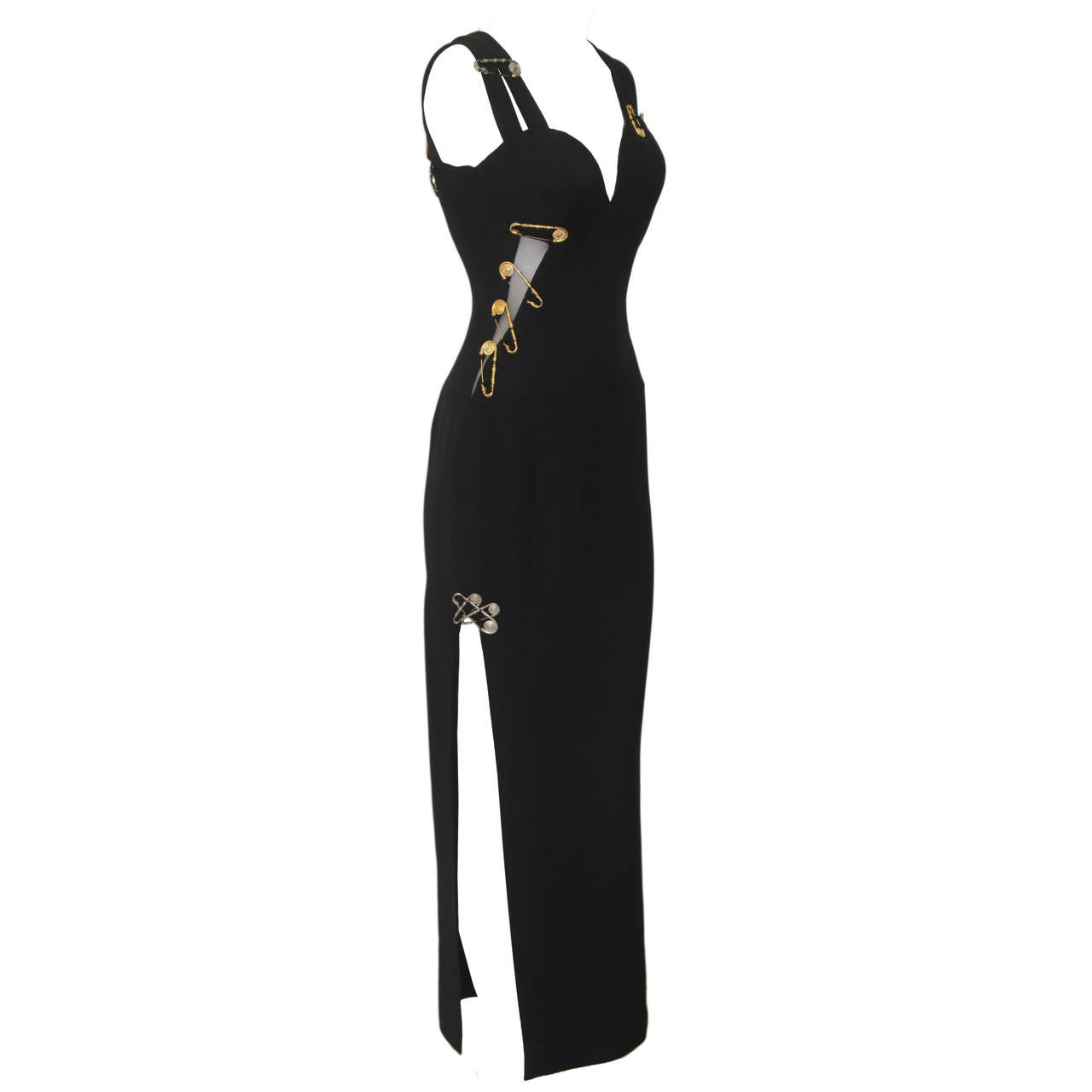 Museum Quality Gianni Versace Punk Safety Pin Evening Gown Spring 1994 ...