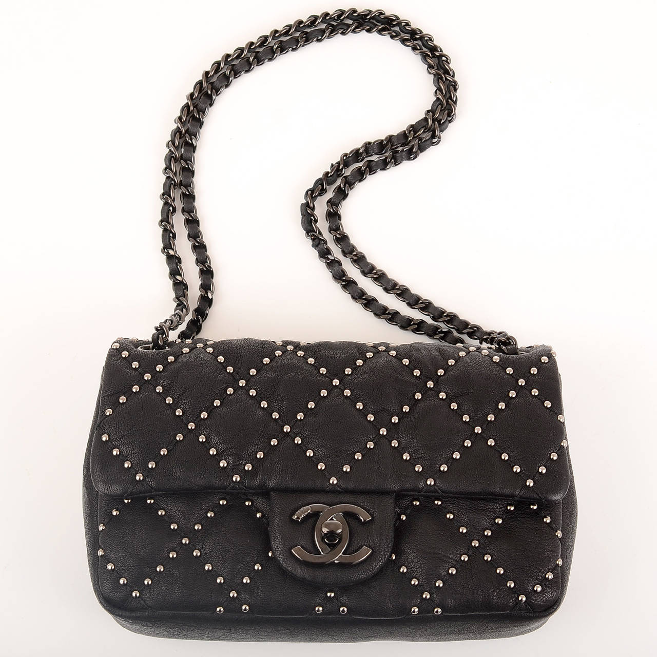 Chanel Black Lambskin Small Studded Flap Bag at 1stDibs | chanel ...