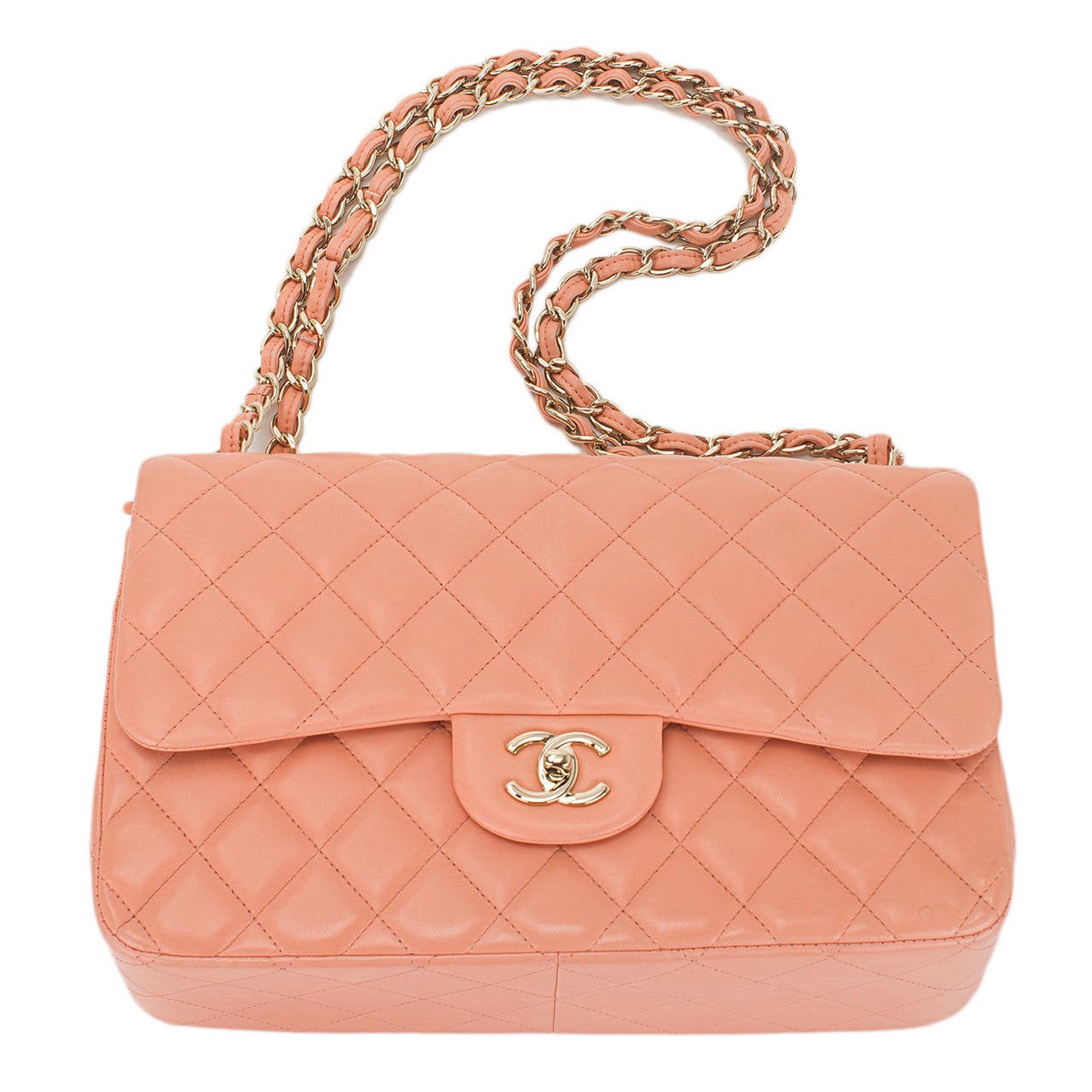 Chanel Peach Quilted Lambskin Jumbo Classic Double Flap Bag at 1stDibs ...