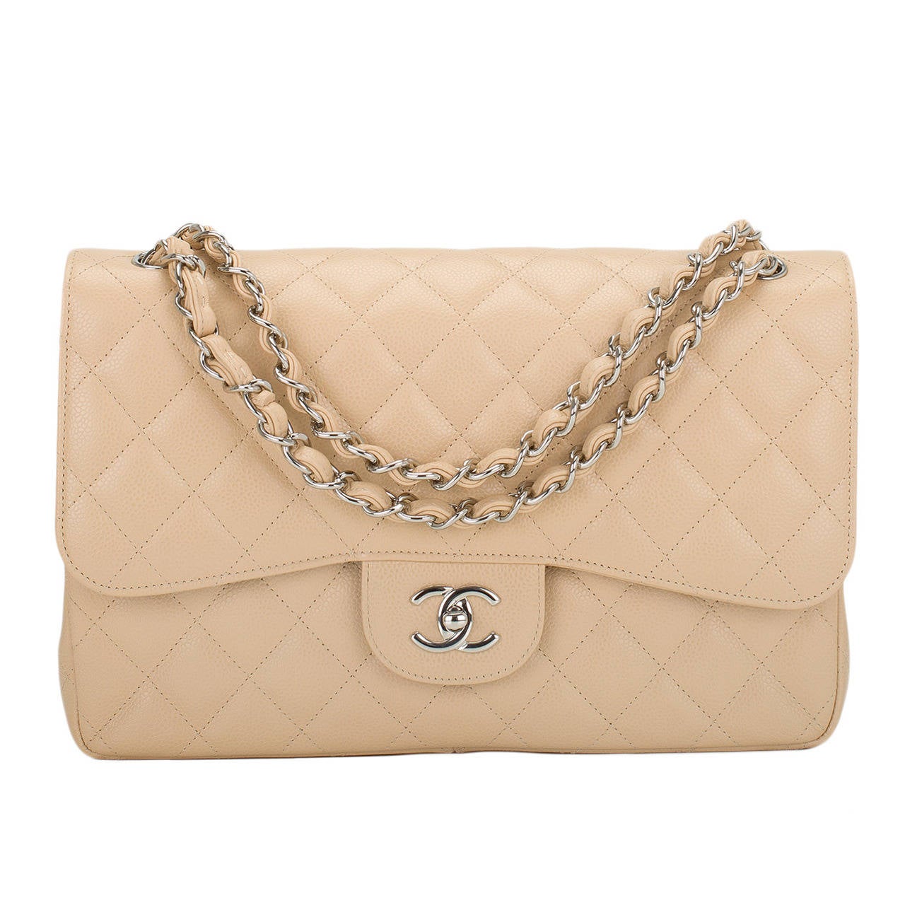 Chanel Beige Quilted Caviar Jumbo Classic Double Flap Bag at 1stDibs