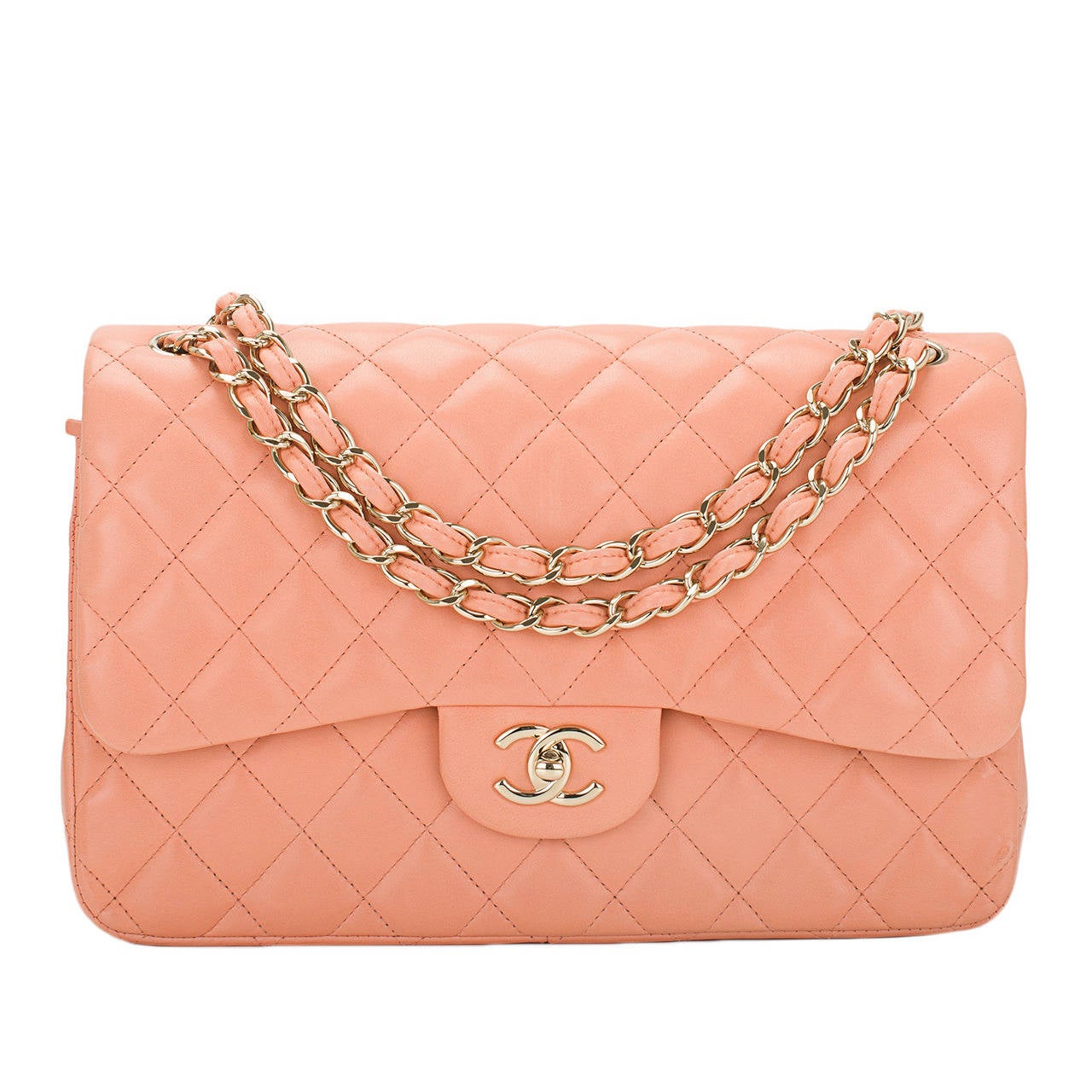 Chanel Peach Quilted Lambskin Jumbo Classic Double Flap Bag at 1stDibs ...
