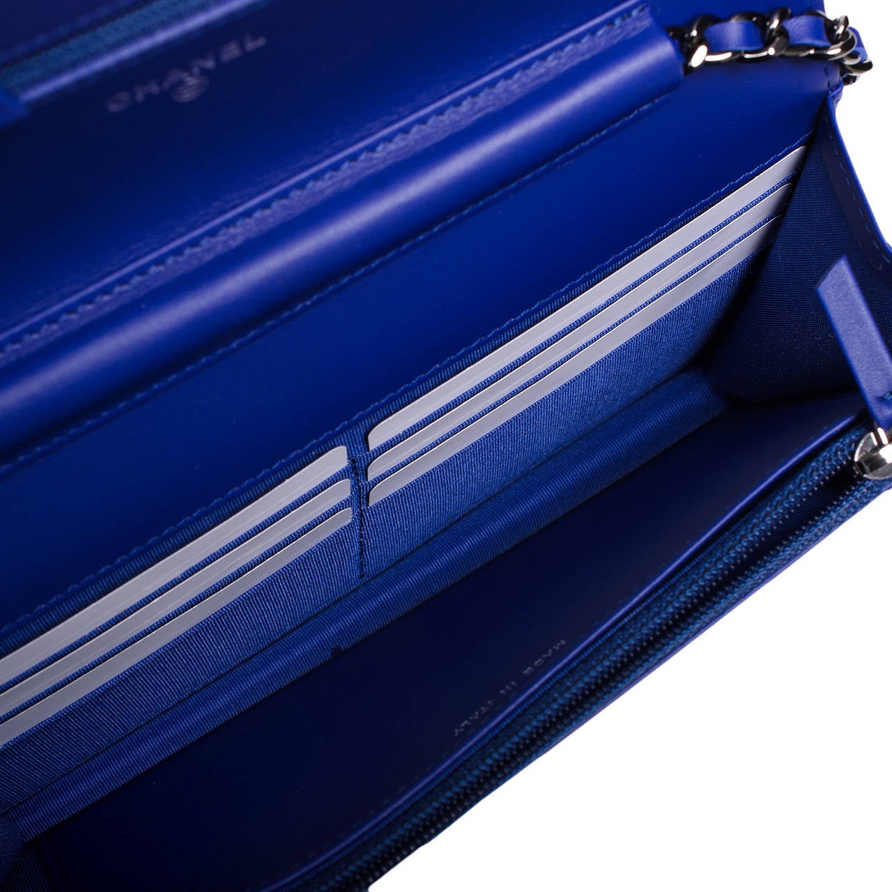 Chanel Blue Glazed Caviar Timeless Wallet On Chain (WOC) at 1stDibs