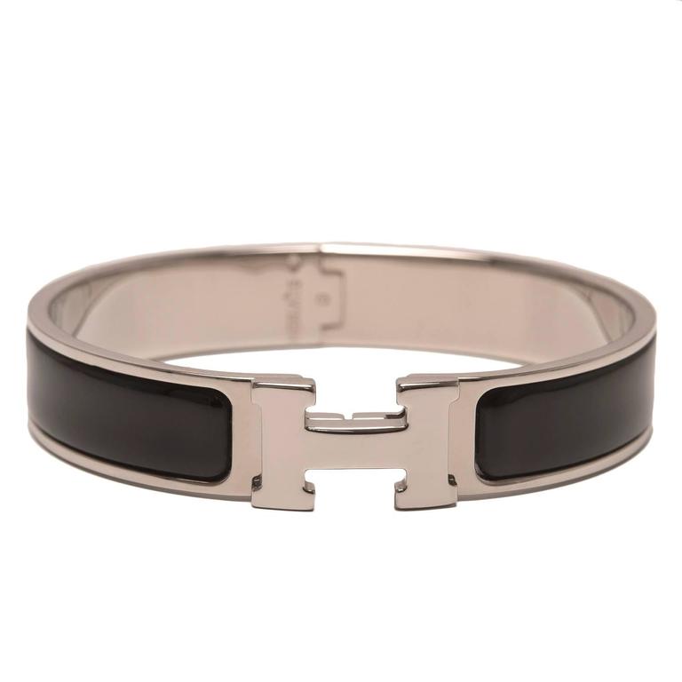 Hermes Black Clic Clac H Narrow Enamel Bracelet GM at 1stDibs