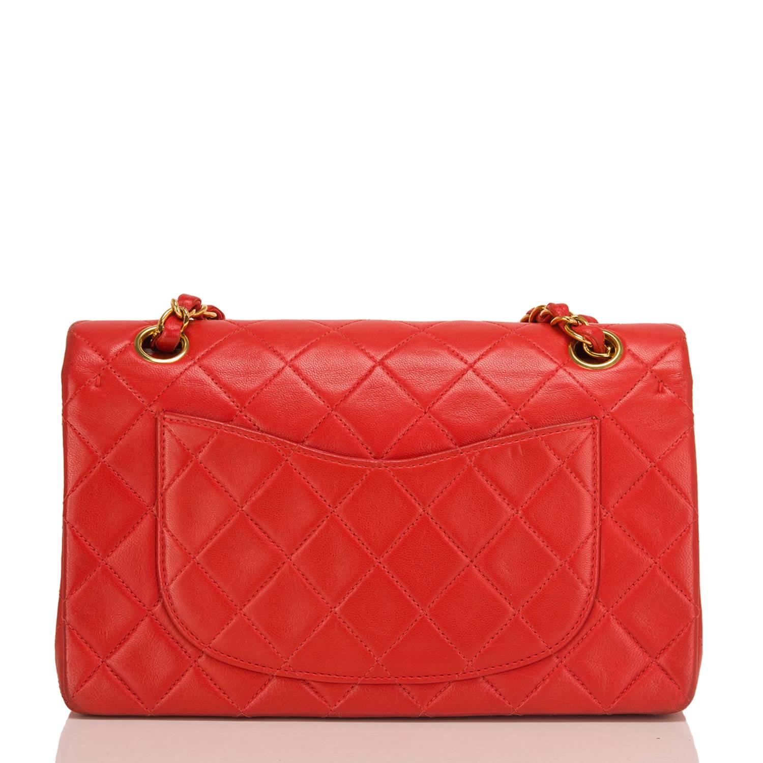 Chanel Vintage Red Quilted Lambskin Small Classic Double Flap Bag at ...