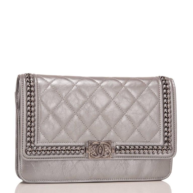 Chanel Silver Quilted Aged Calfskin Chain Around Boy Wallet On Chain ...