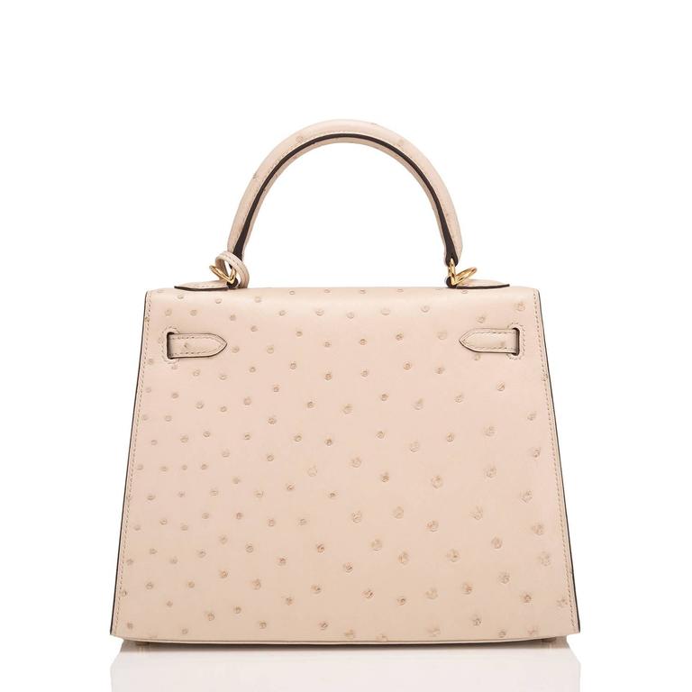 Hermes Parchemin Ostrich Sellier Kelly 25cm Gold Hardware at 1stDibs