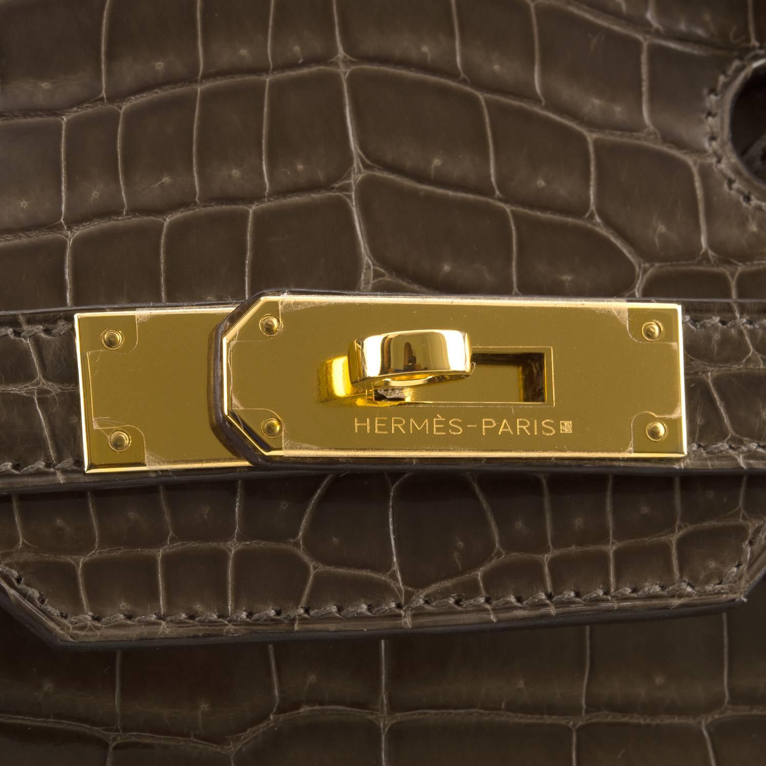 Hermes Gris Elephant Porosus Crocodile Birkin 30cm Gold Hardware For ...