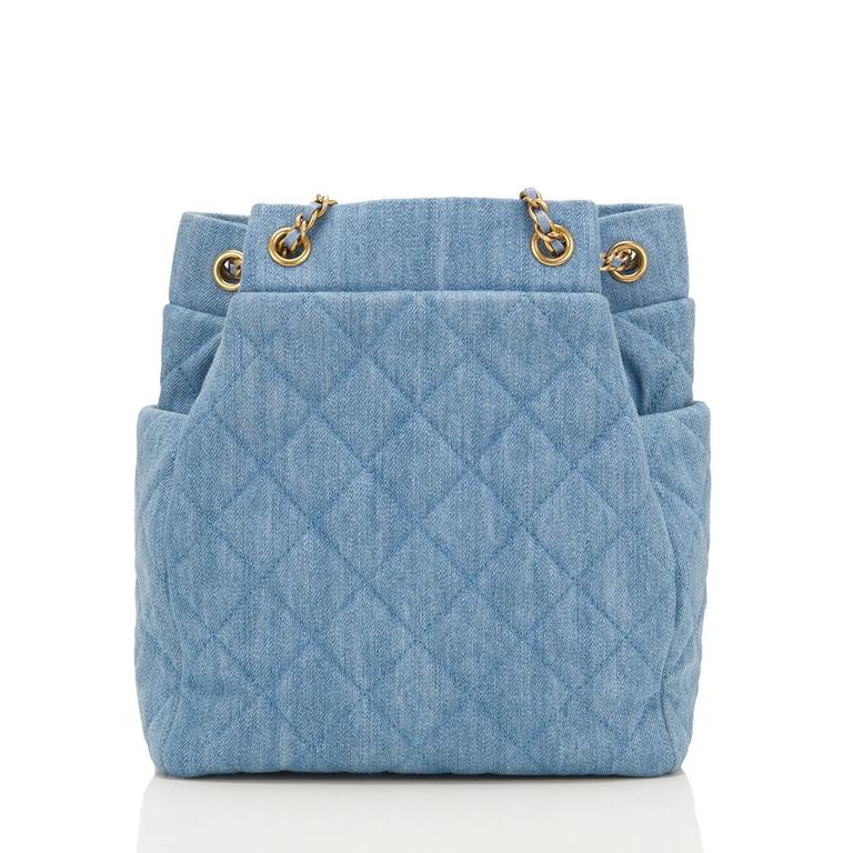 Chanel Light Blue Quilted Denim Drawstring Bag at 1stDibs | chanel ...