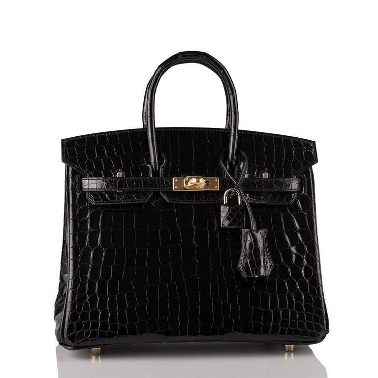 Hermes Black Niloticus Crocodile Birkin 25cm Gold Hardware at 1stDibs