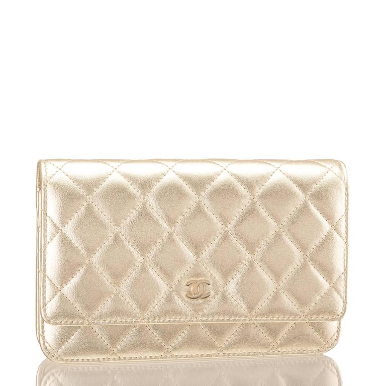 Chanel Gold Quilted Lambskin Classic Wallet On Chain (WOC) at 1stDibs