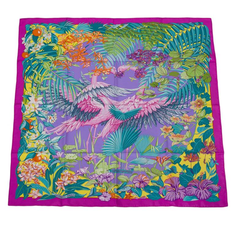 Hermes "Flamingo Party" Silk Twill Scarf 90cm at 1stDibs