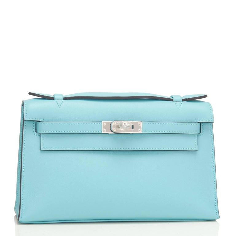Hermes Blue Atoll Swift Mini Kelly Pochette For Sale at 1stDibs