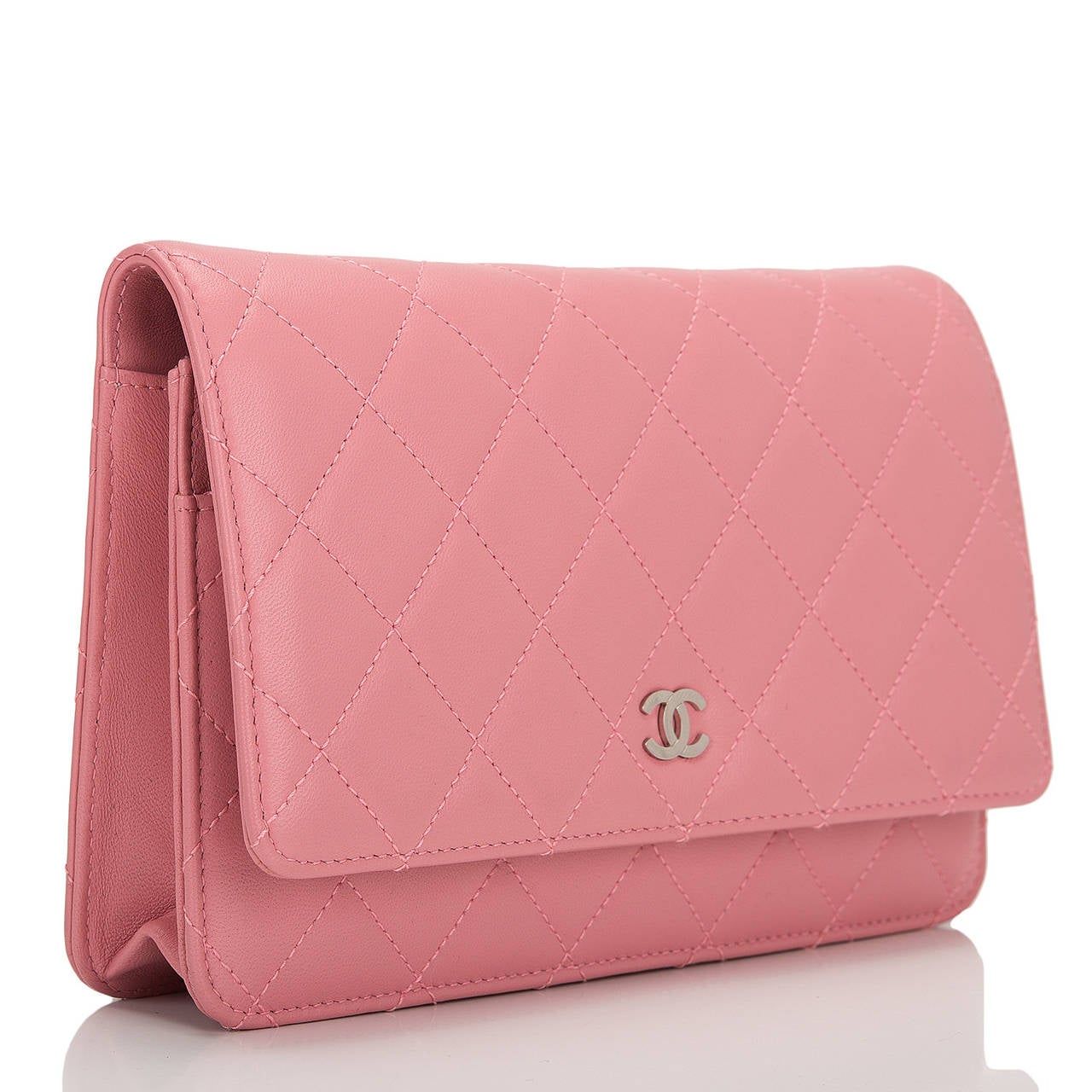 Chanel Blush Pink Lambskin Classic Wallet On Chain (WOC) at 1stDibs