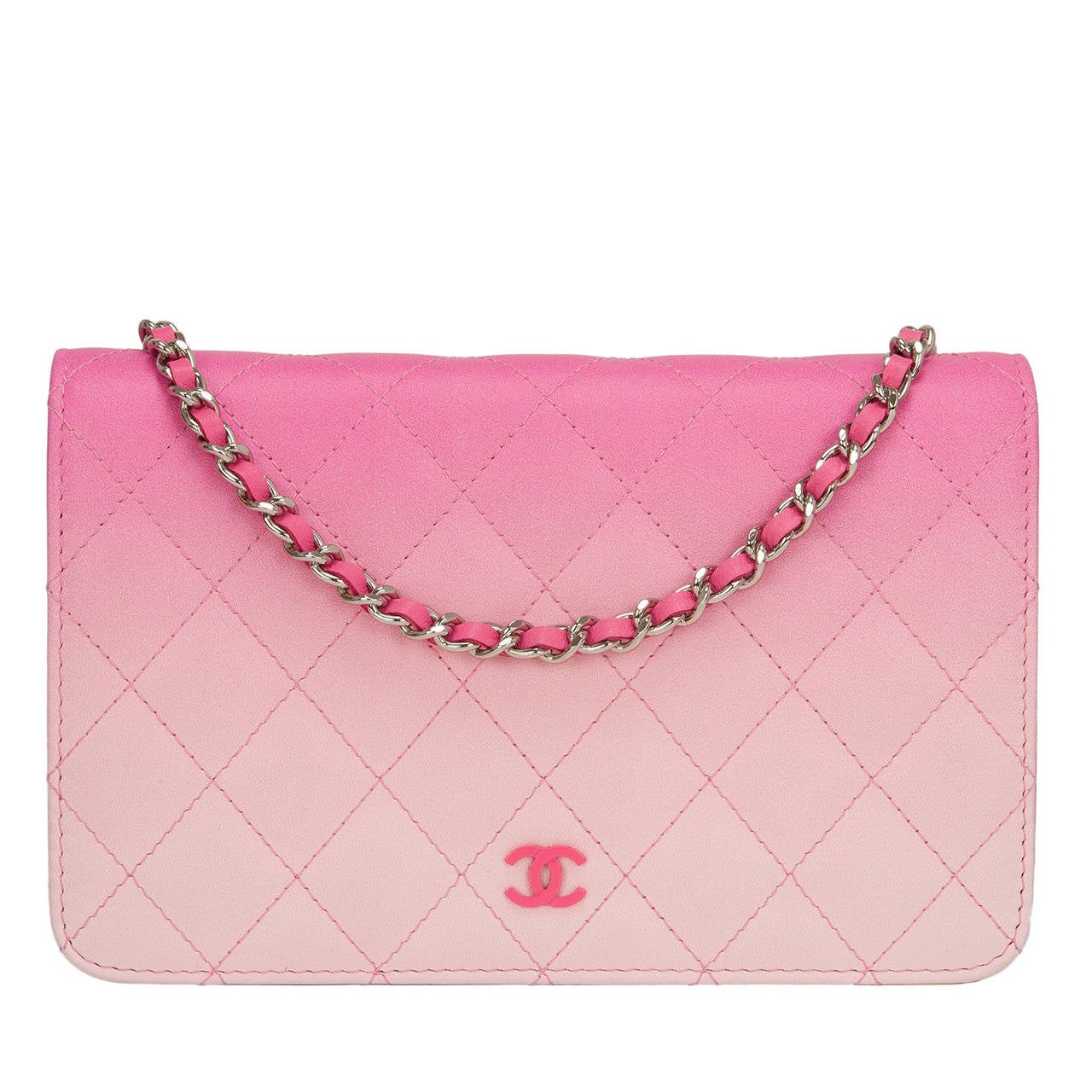 Chanel Bi-Color Pink Quilted Lambskin Wallet On Chain (WOC) at 1stDibs