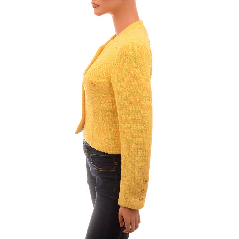 Chanel Yellow Boucle Short Jacket Fr 38 US 6 at 1stDibs | yellow boucle ...