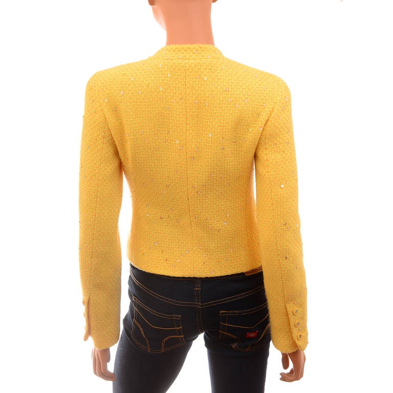 Chanel Yellow Boucle Short Jacket Fr 38 US 6 at 1stDibs | yellow boucle ...
