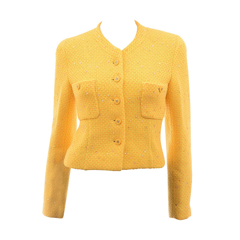 Chanel Yellow Boucle Short Jacket Fr 38 US 6 at 1stDibs | yellow boucle ...
