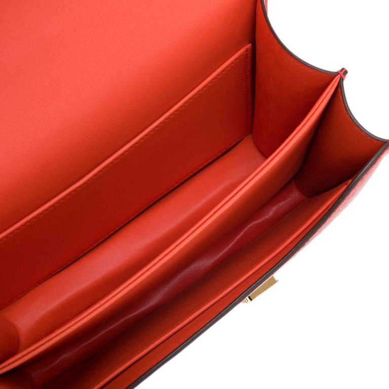 Hermes Orange Poppy Shiny Alligator Mini Constance 18cm Gold Hardware ...