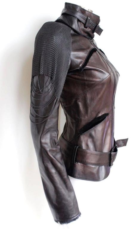 Jitrois Black Bronze Chainmail Shoulder Fur Leather Jacket F36 uk 8 at ...