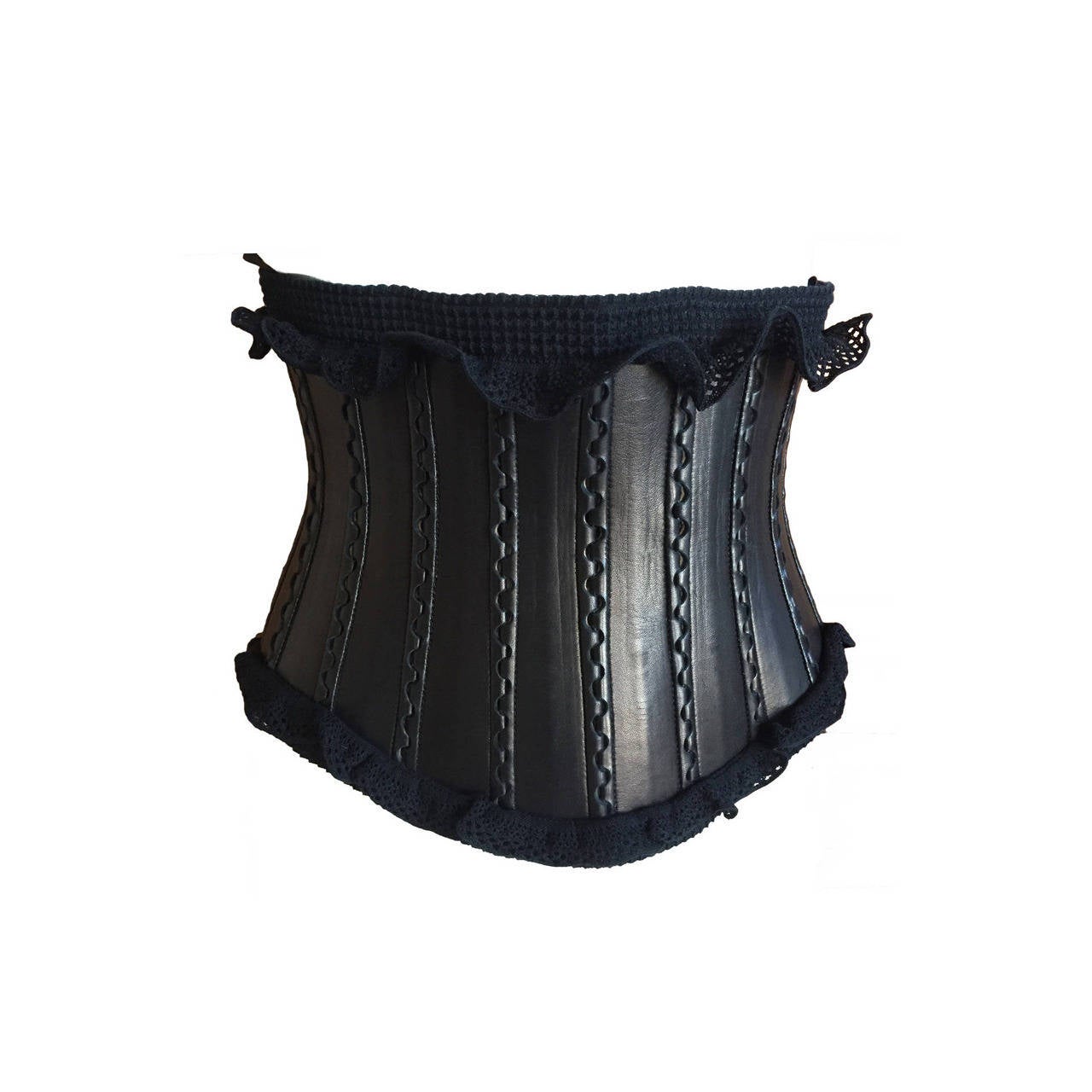 ALAIA wide black leather Corset Belt with Ruffle Edge at 1stDibs