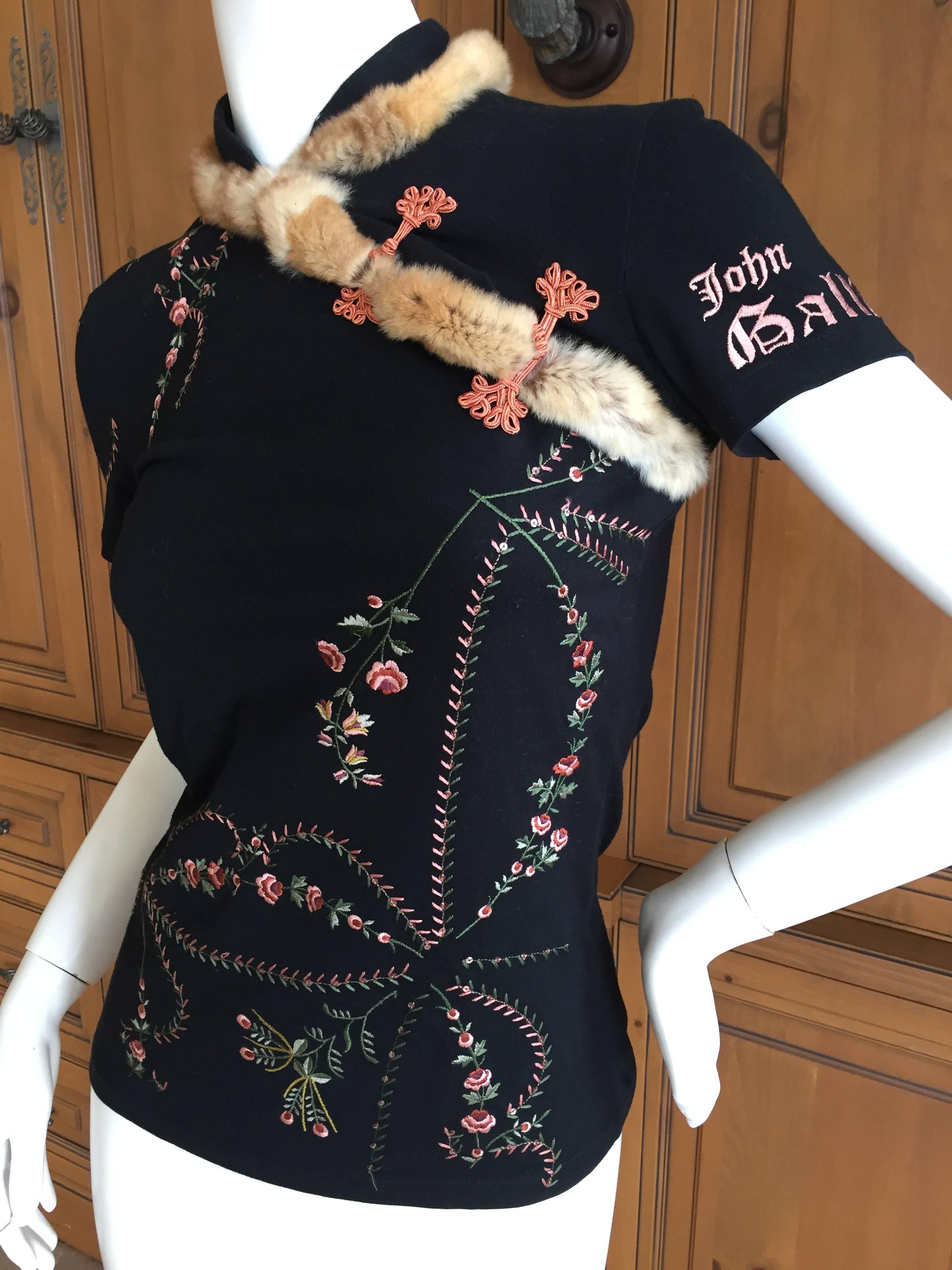 John Galliano Fur Trim Cheosam Top at 1stDibs