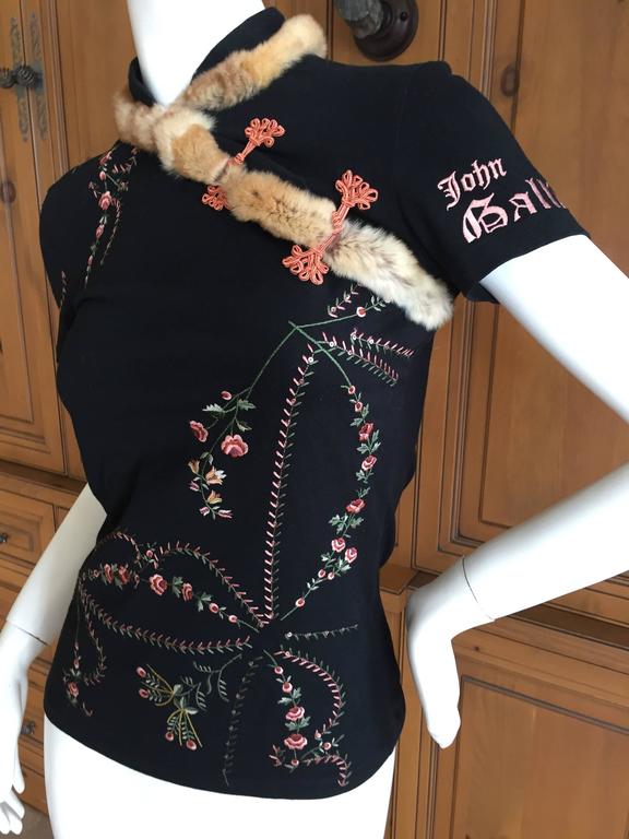 John Galliano Fur Trim Cheosam Top at 1stDibs