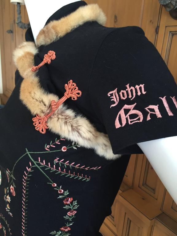 John Galliano Fur Trim Cheosam Top at 1stDibs