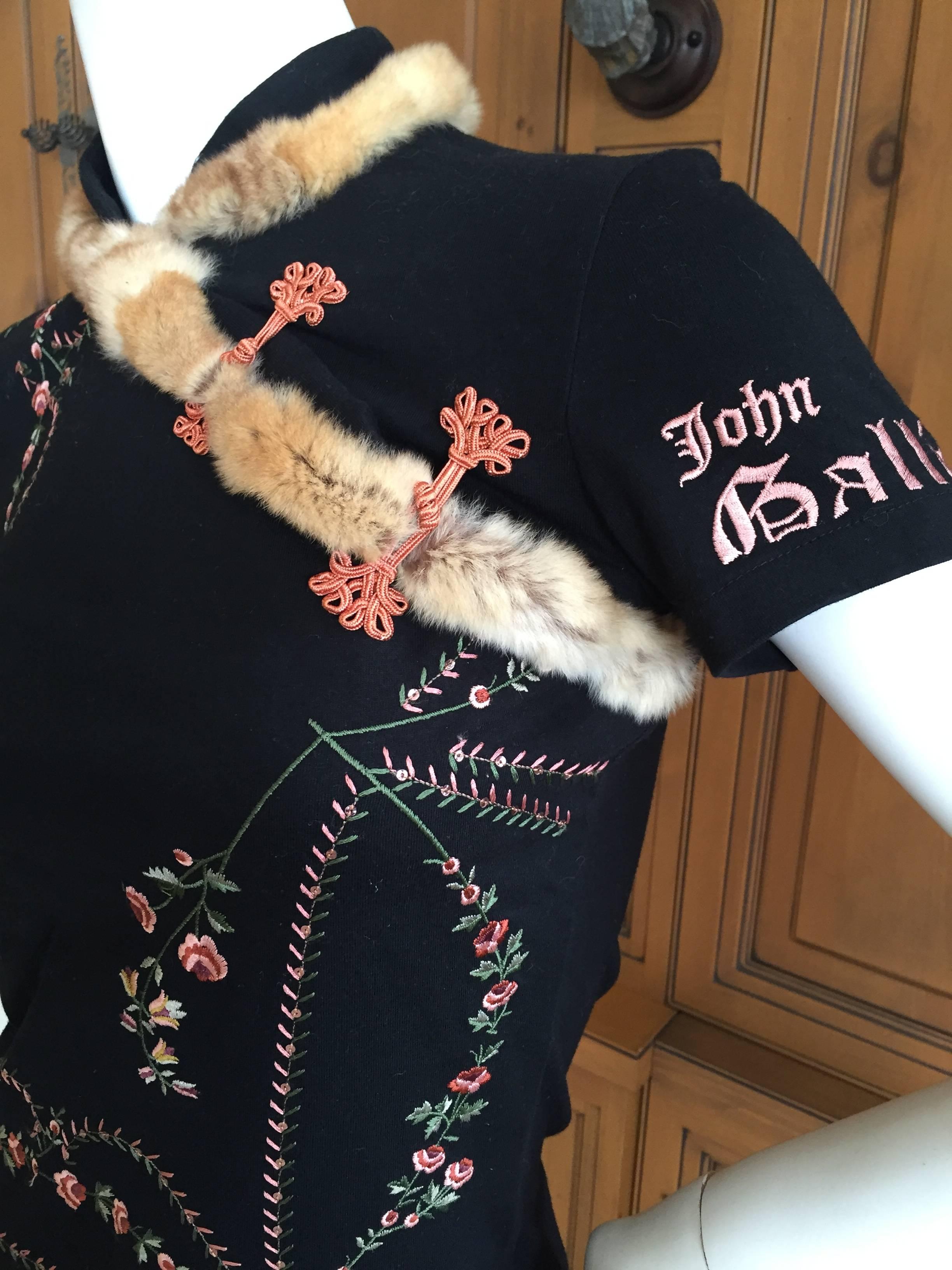 John Galliano Fur Trim Cheosam Top at 1stDibs
