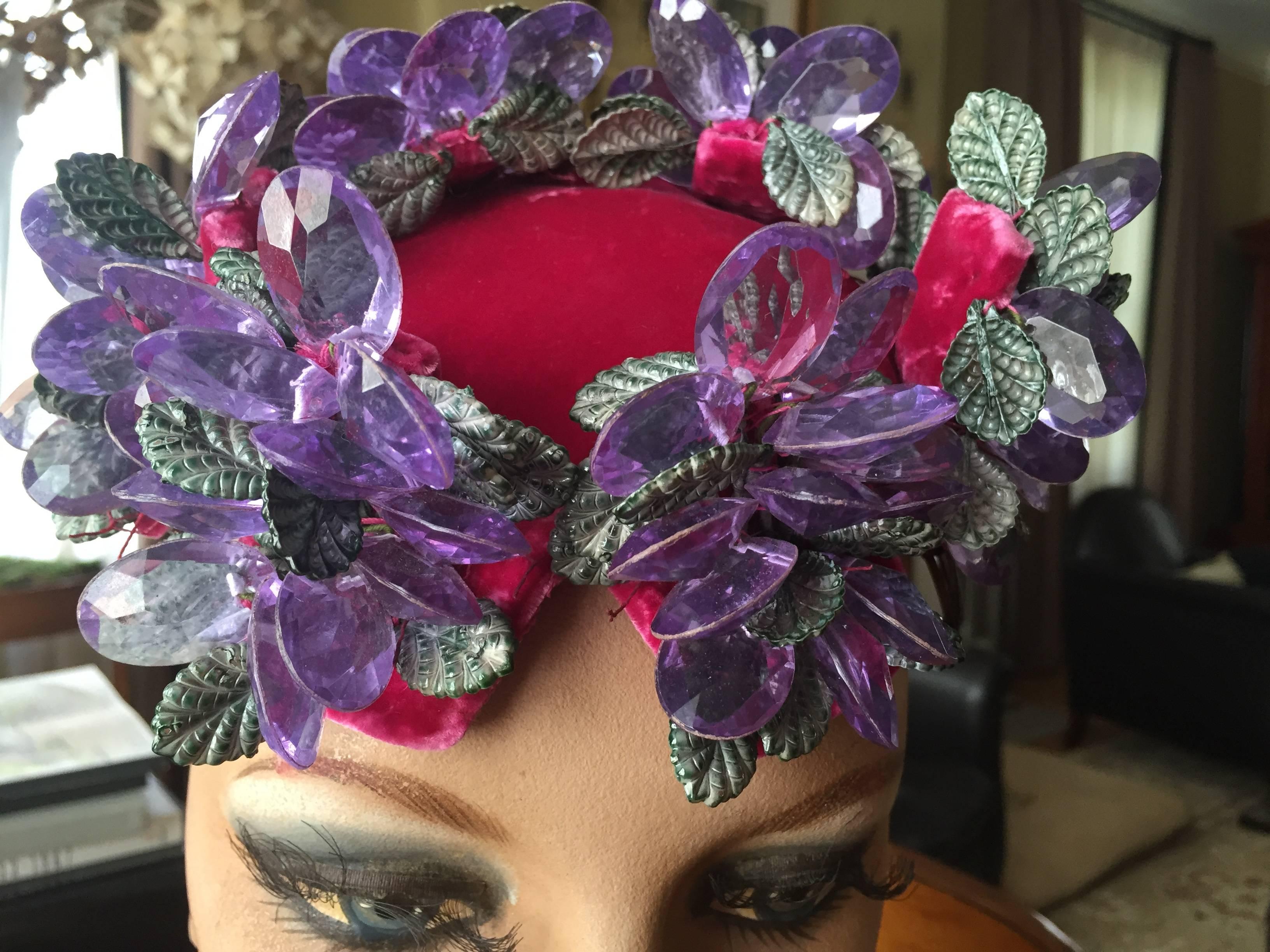 Bes-Ben Fuscia Hat with Giant Amethyst Crystals 1963 at 1stDibs