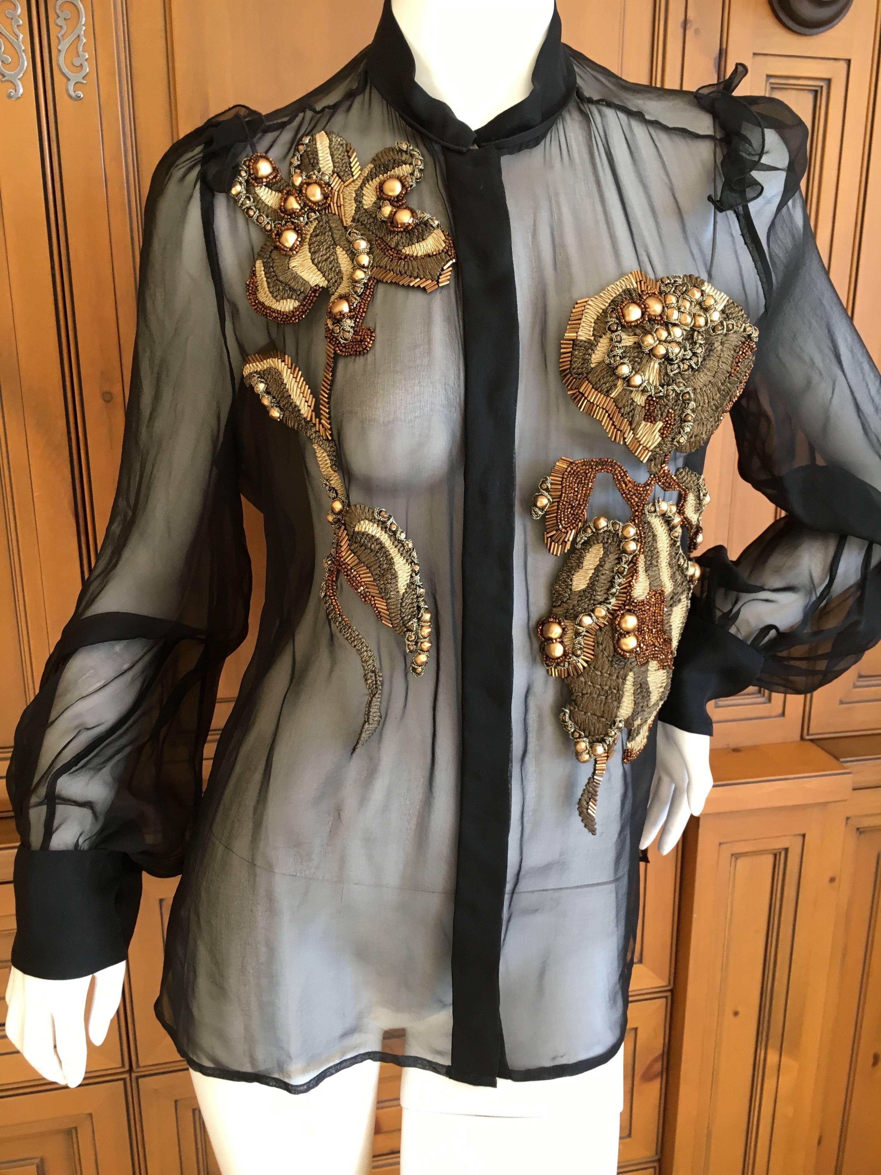Yves Saint Laurent Sheer Blouse with Lesage Embellished Iris Flowers at ...