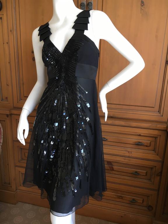 Versace Black Silk Sequined Cocktail Dress For Sale at 1stDibs