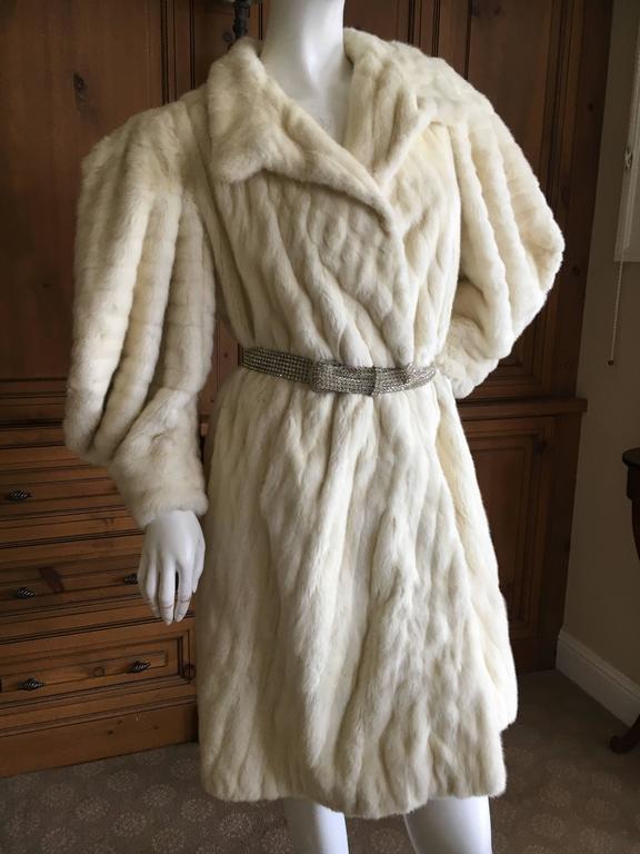 Winter White Ermine Chevron Pattern Fur Coat with Balloon Sleeve For ...