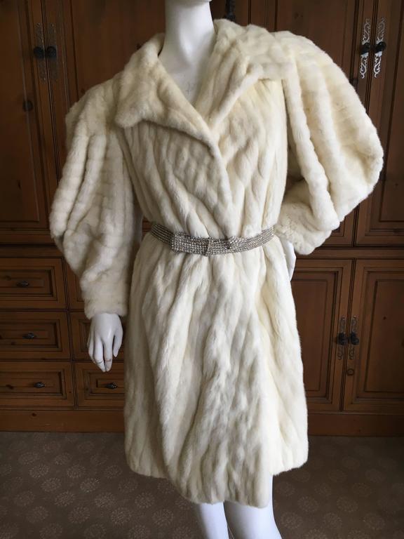 Winter White Ermine Chevron Pattern Fur Coat with Balloon Sleeve For ...