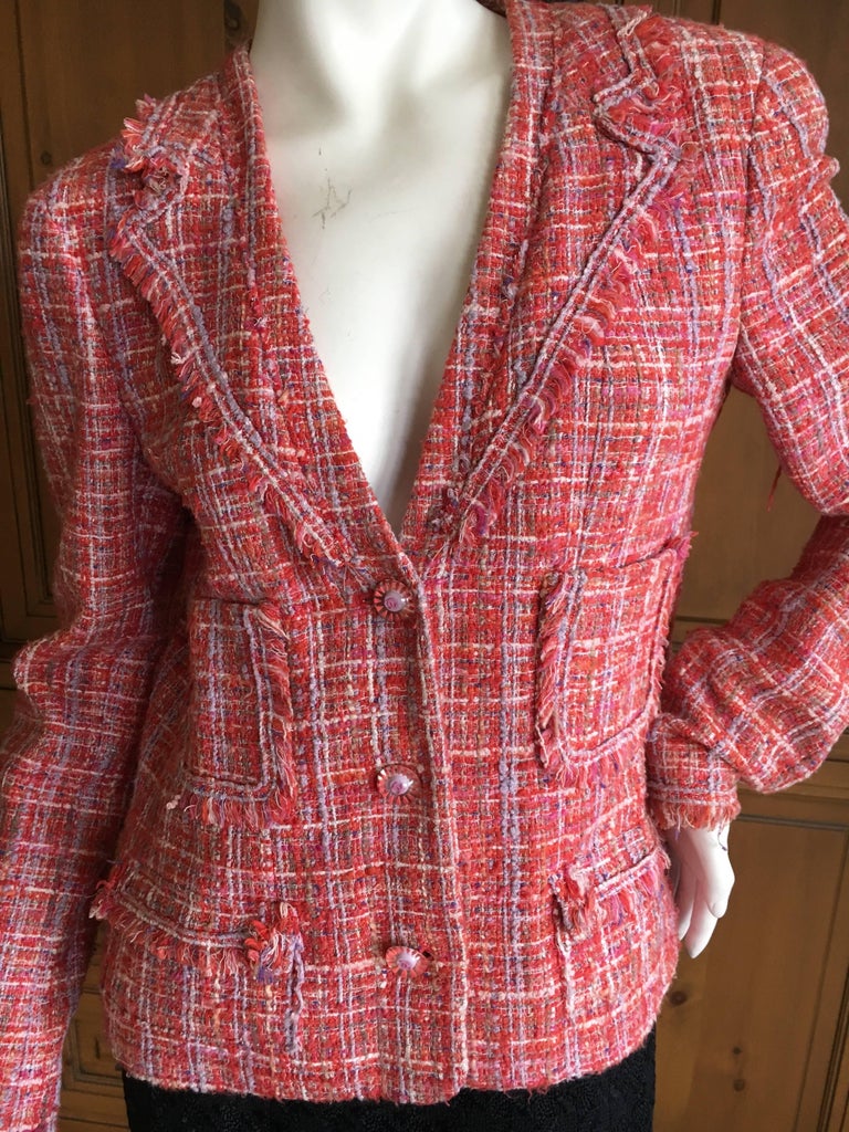 Chanel 2004 Fantasy Tweed Fringed Jacket For Sale at 1stDibs