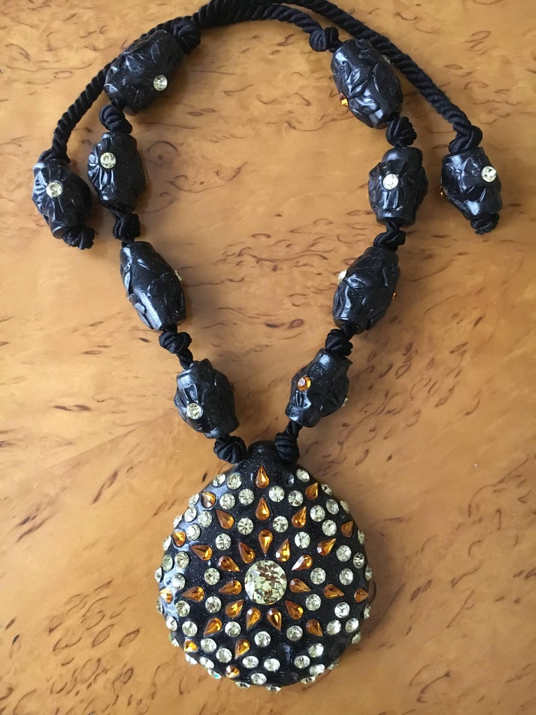 Maria Snyder Black Jeweled Necklace For Sale at 1stDibs
